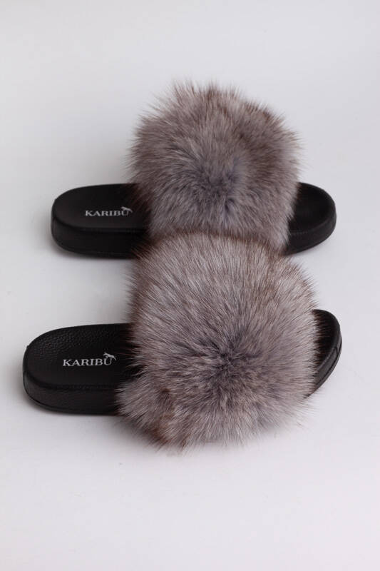 Szare klapki z naturalnym futrem z lisa - Kod produktu: KDKF- 89 - Cena ...