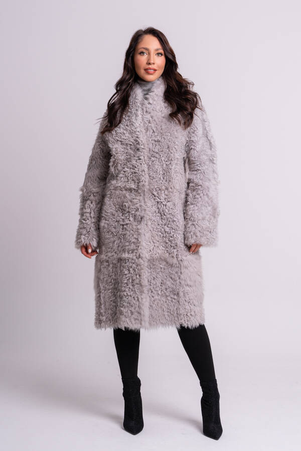 Szary kożuch ze skór merynosów - Kod produktu: Pola KK-3895 - Cena ...